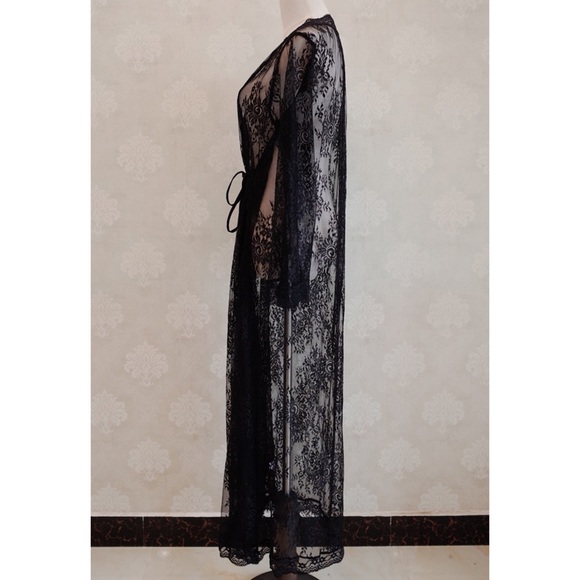 Swim | Gorgeous Long Black Lace Beach Robe Cover Up | Poshmark